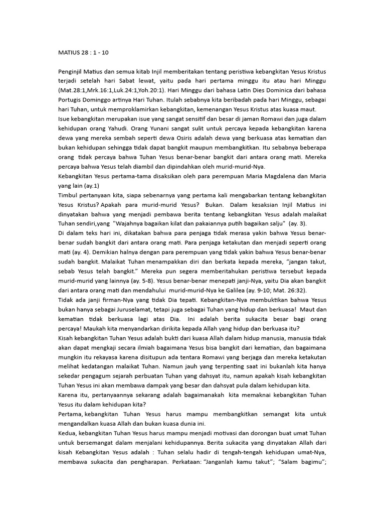 Makna Kebangkitan Yesus dalam Matius 28 | PDF | Sejarah | Agama ...