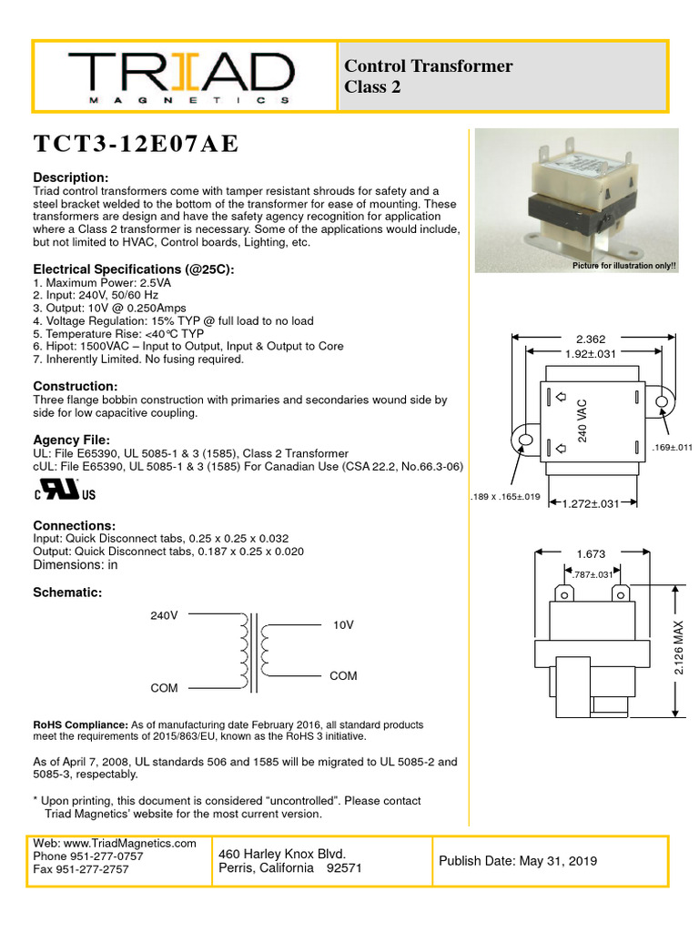 Control Transformer Specs | PDF | Transformer | Mains Electricity