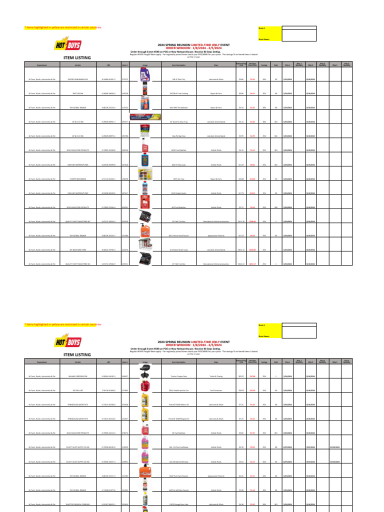 HOT BUYS ORDER FORM 1 - 26 One Tab 012624 | PDF | Vehicles