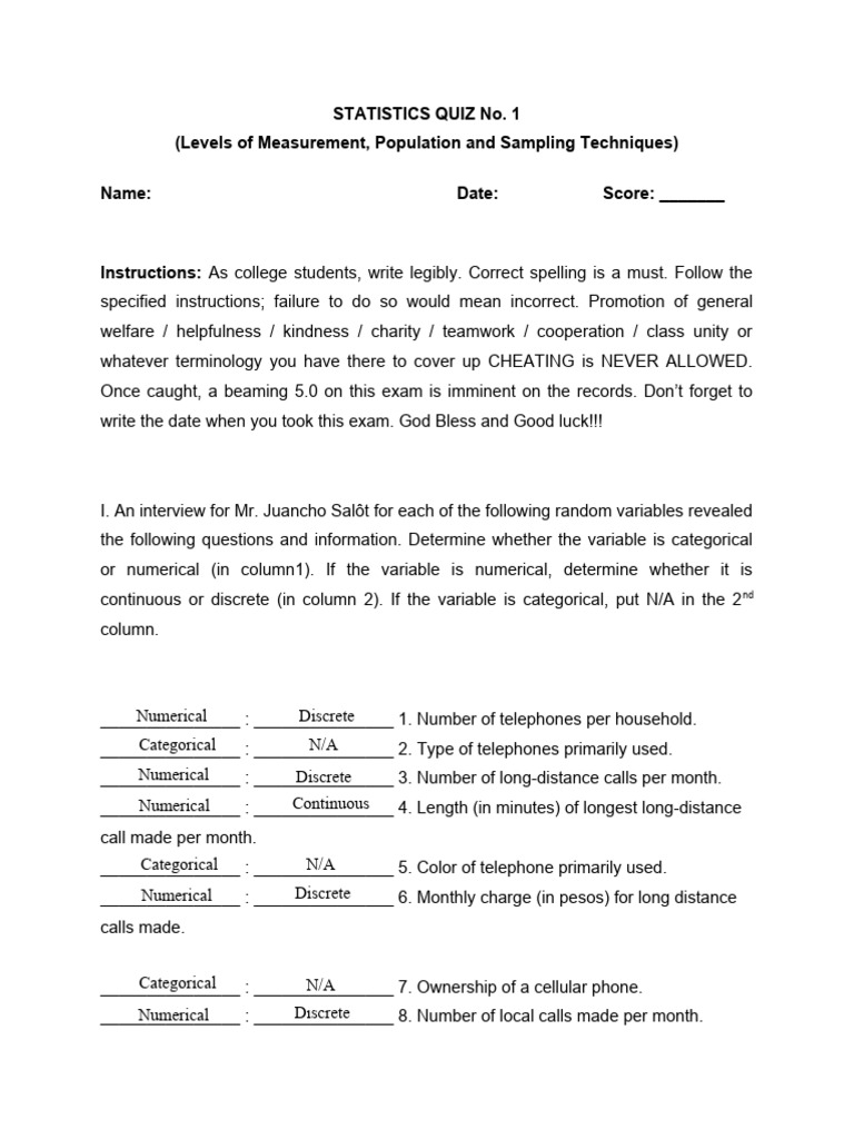 Stat Assignment-Quiz 01 | PDF | Sampling (Statistics) | Level Of Measurement