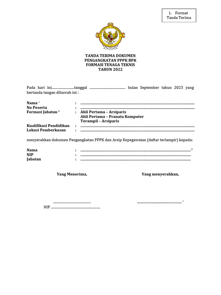 Form 1 - Tanda Terima Dokumen | PDF