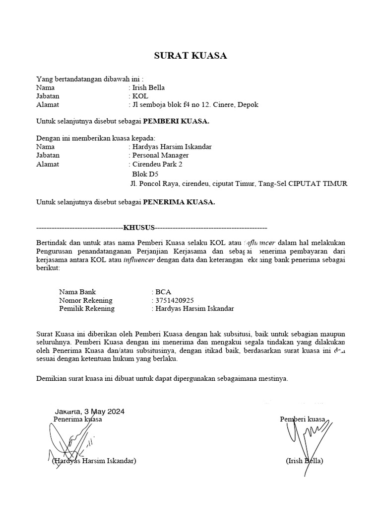 Template Surat Kuasa | PDF