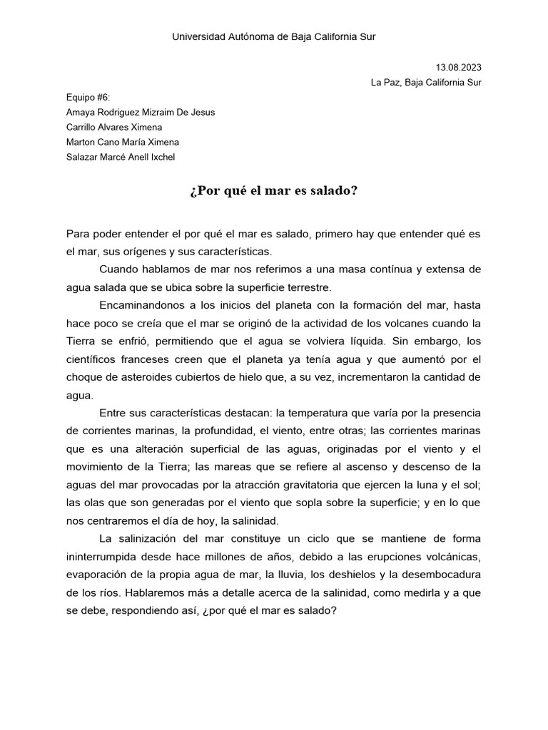 ¿Por Qué El Mar Es Salado | PDF | Mar | Agua de mar