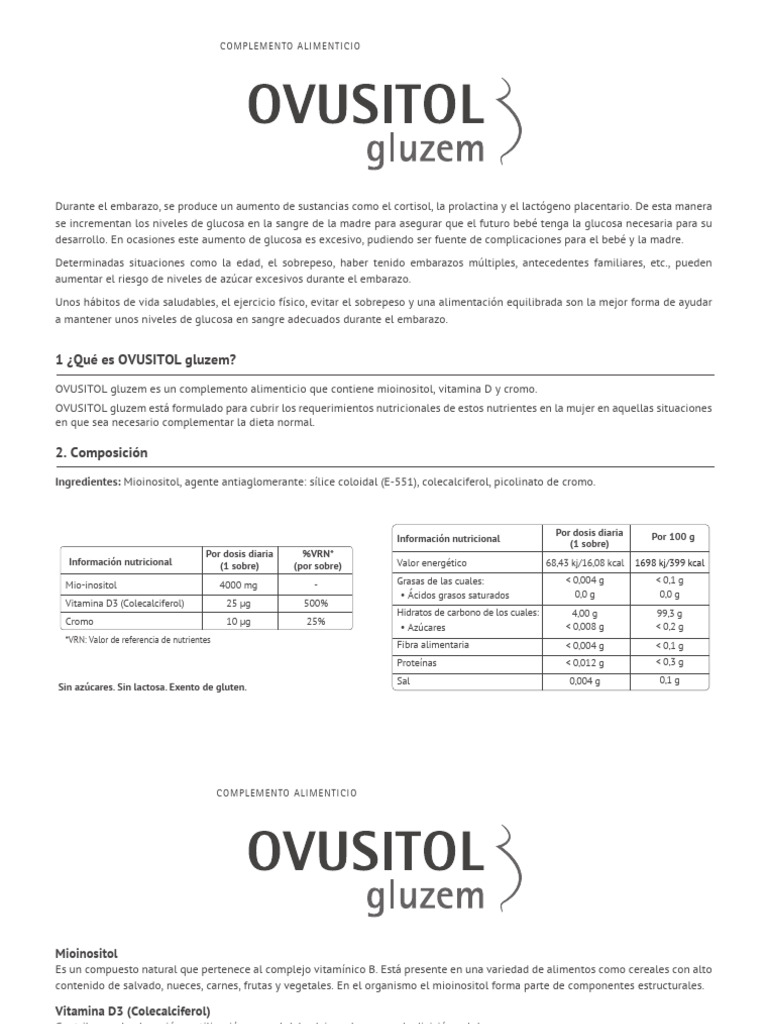Prospecto Ovusitol Gluzem | Descargar gratis PDF | Nutrición | Dieta y ...