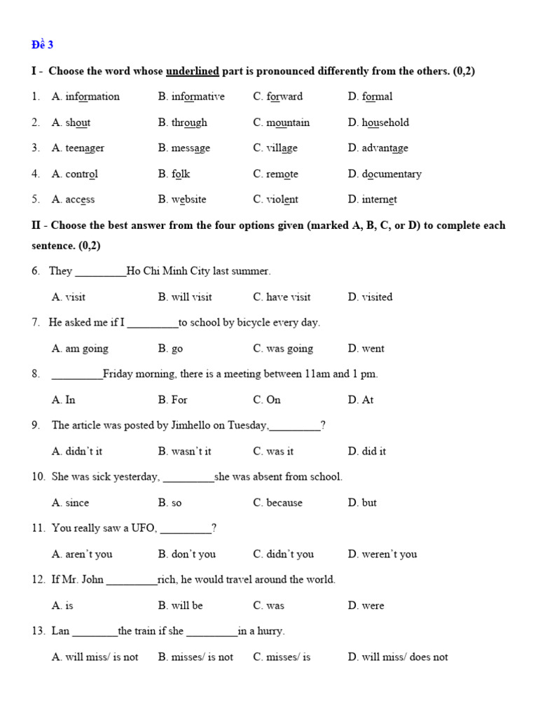 English Language Test Questions | PDF | Jeans | Smoking
