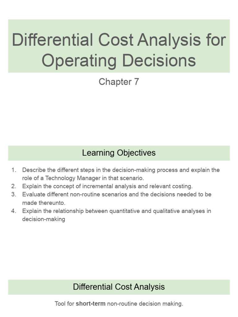 Chapter 7 - Differential Cost Analysis For Operating Decisions | PDF ...