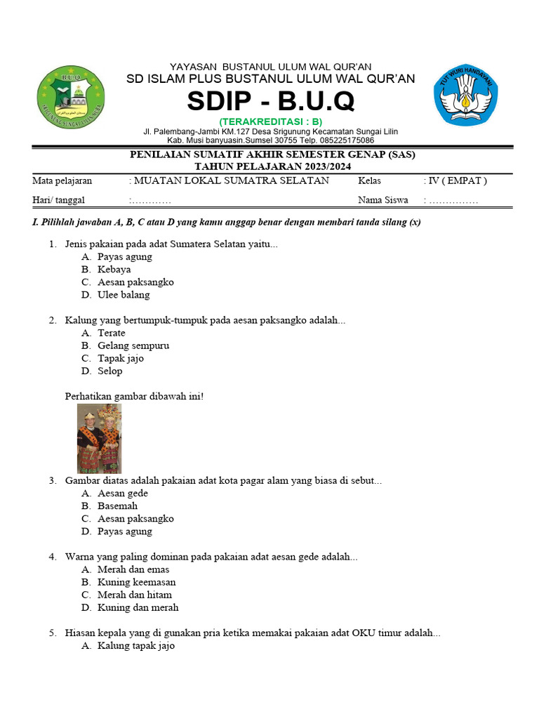 Sas Mulok Kelas Iv Semester Genap | PDF | Seni