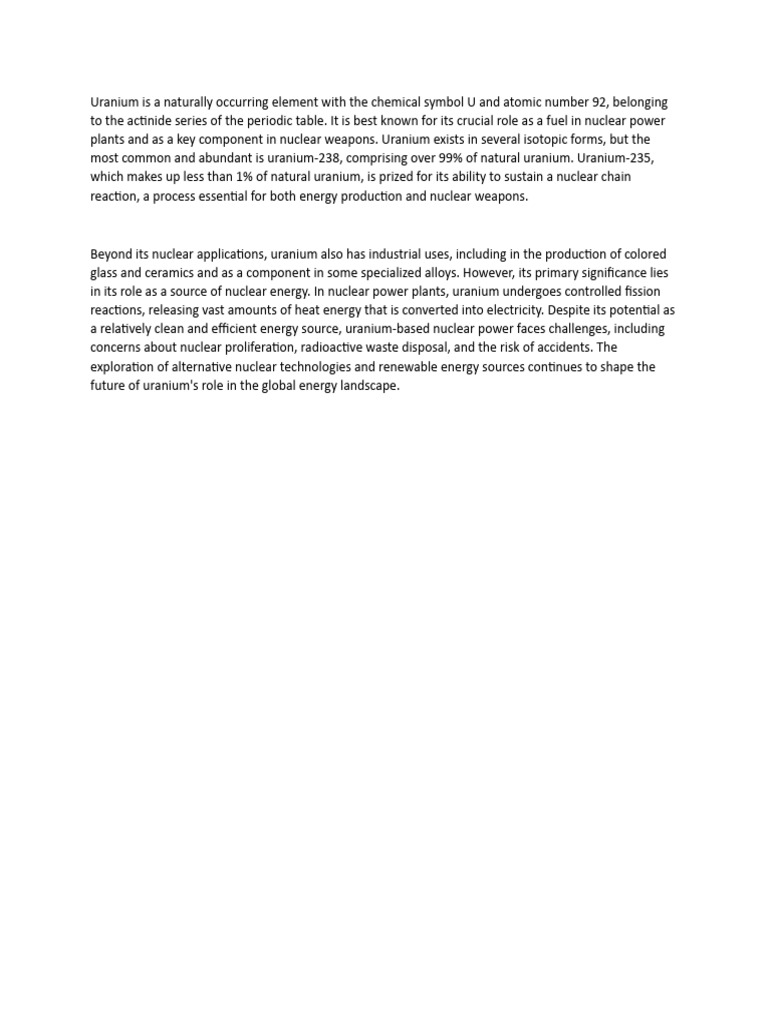 Uranium Is A Naturally Occurring Element With The Chemical Symbol U and ...
