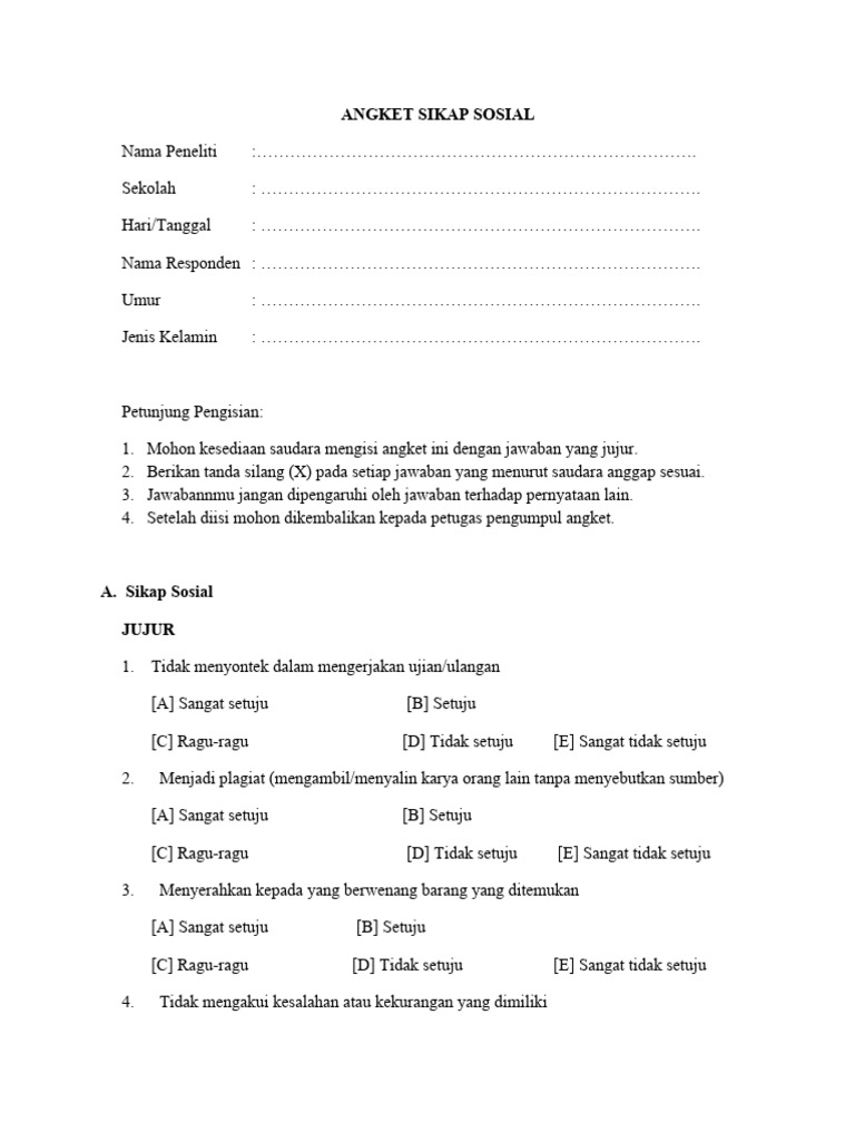 Angket Sikap Sosial | PDF