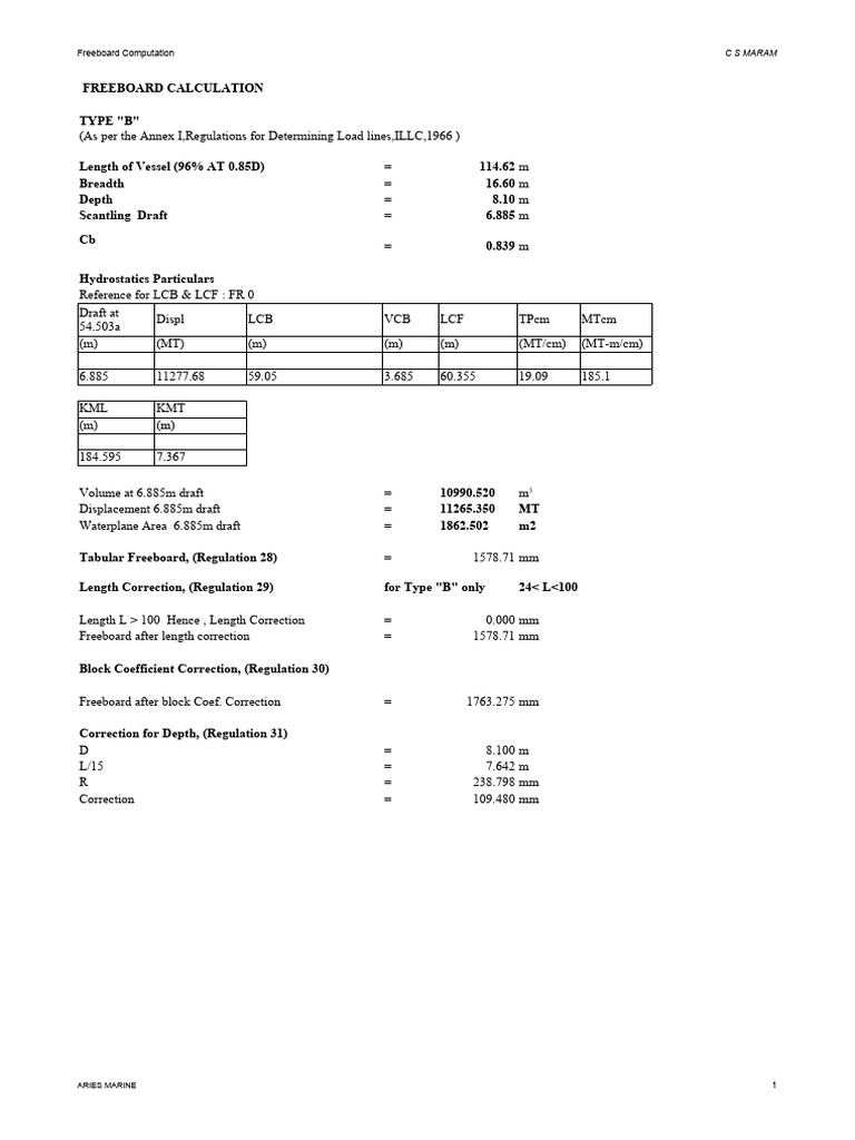 Freeboard Computation STS Rev2 | PDF | Watercraft | Shipbuilding