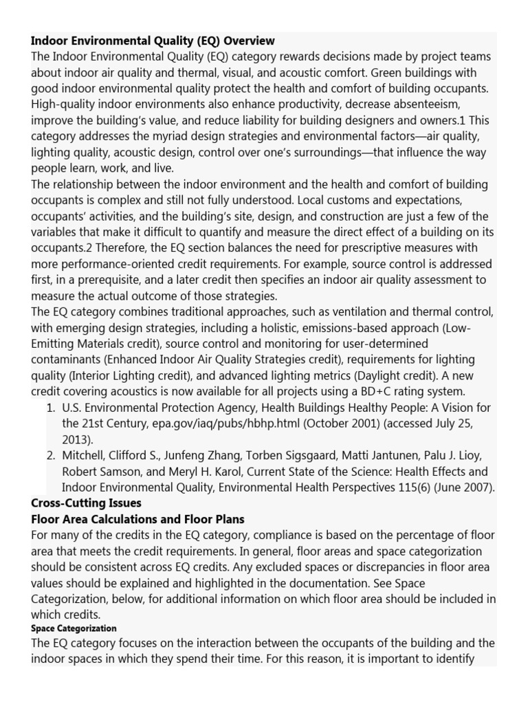 Indoor Environmental Quality (EQ) Overview: Space Categorization | PDF | Ventilation ...