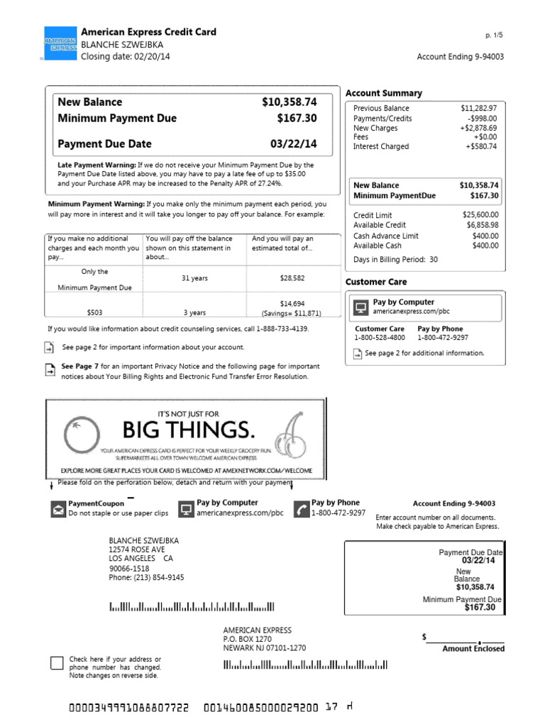 Amex - Statement Blanche Revised | PDF | Credit Card | Payments