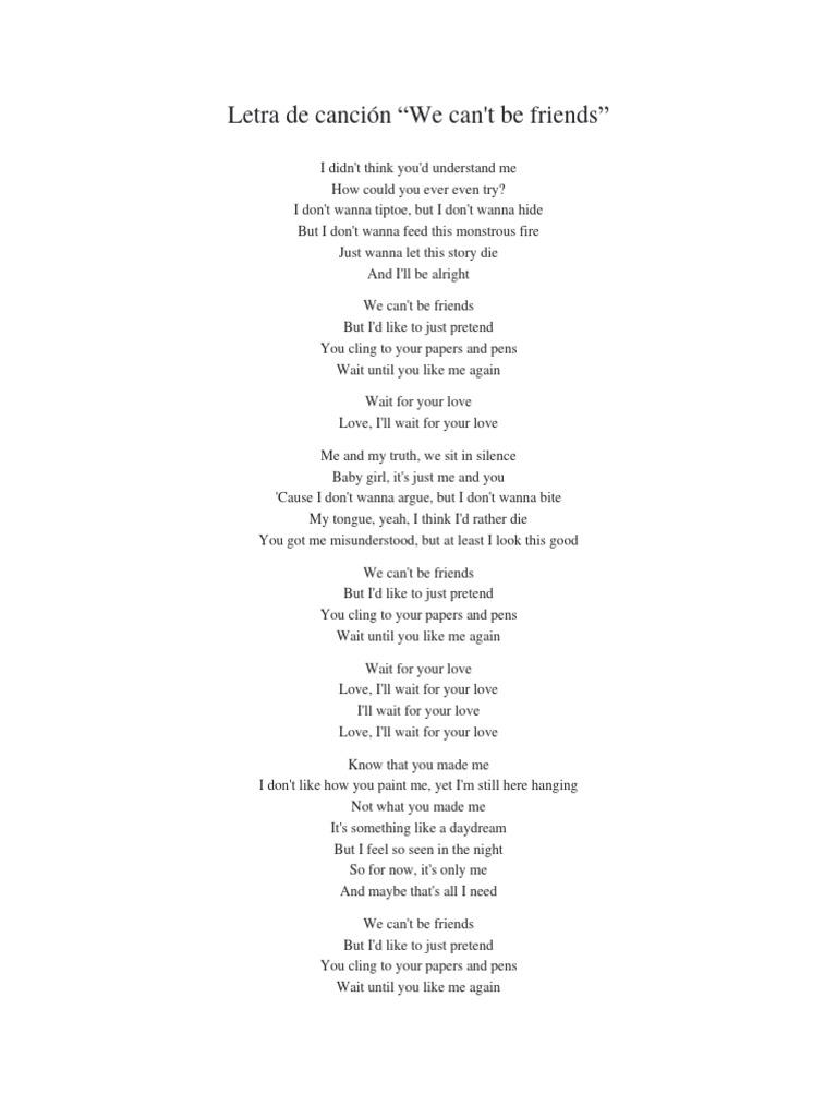 Letra de Canción We Can't Be Friends | PDF