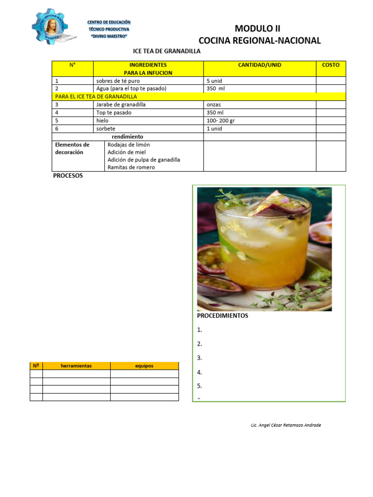 Receta de Ice Tea de Granadilla | PDF