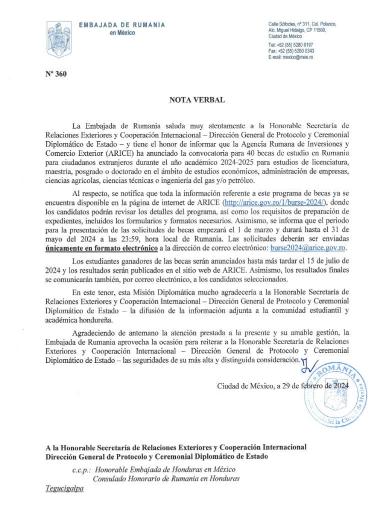 360 - NV - SRE - DG Protocolo - Honduras - Programa de Becas de La ...