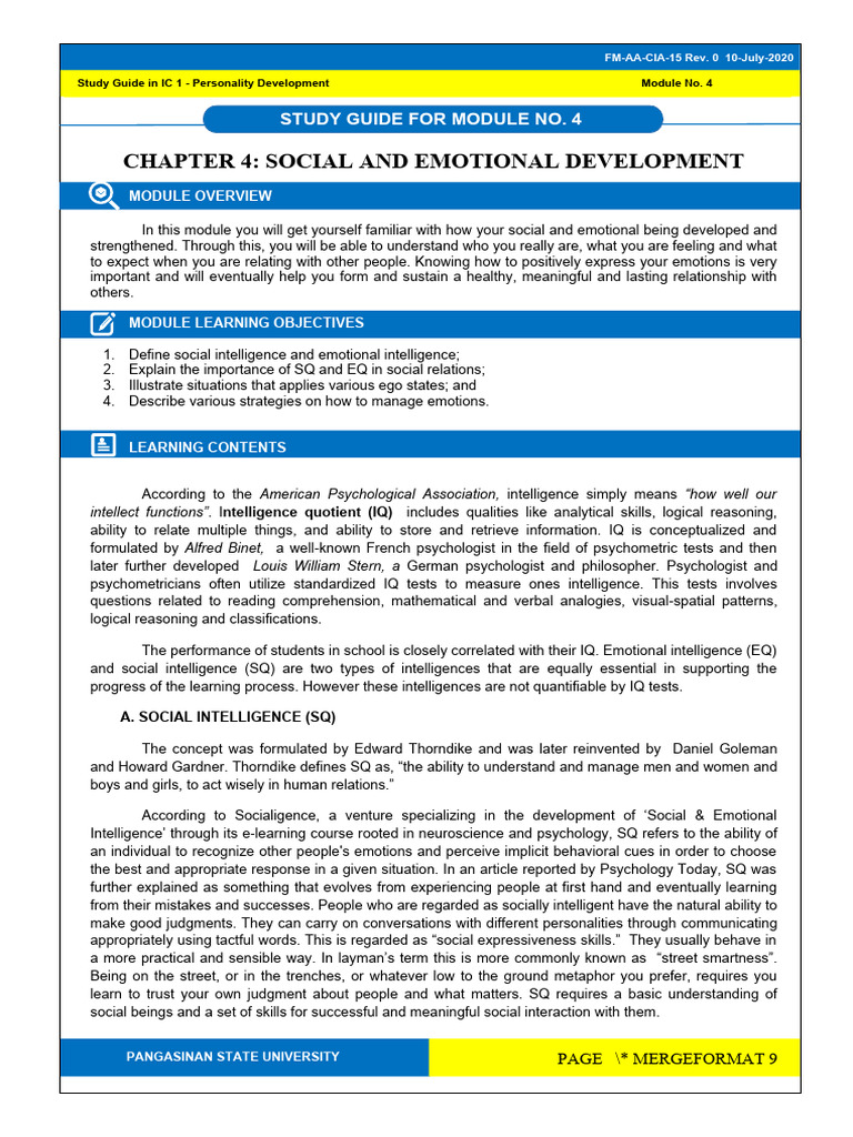 GEC10 Module 4 Social and Emotional Development | PDF | Intelligence ...