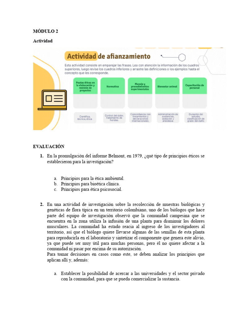 Preguntas Modulo 2 | Descargar gratis PDF | Bioética | Biología