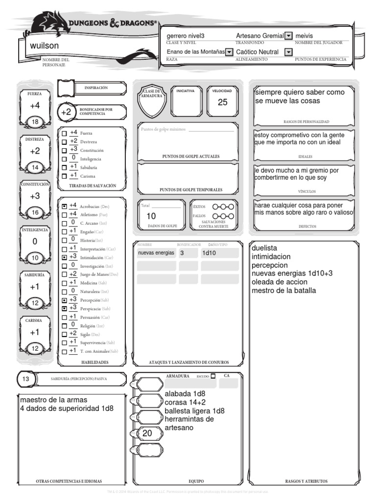 DD - 5a - Edicion - Hoja - o - Ficha - Editable One Shot | PDF