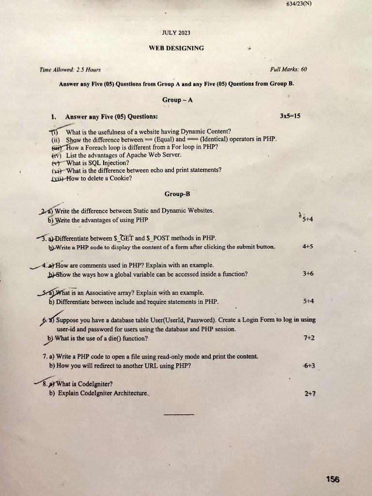 PHP Web Design Exam Questions Guide | PDF