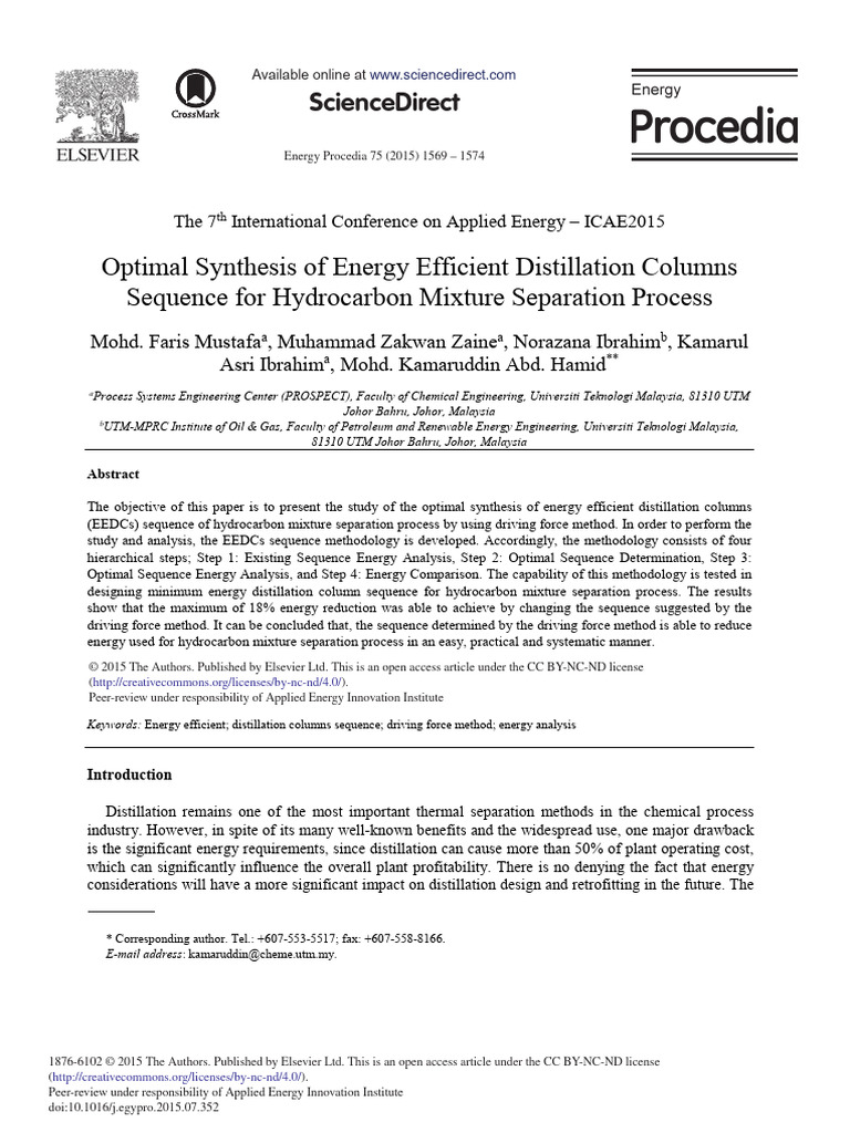 Optimal Synthesis of Energy Efficient Distillation Columns Sequence For ... Optimal Synthesis of Energy Efficient Distillation Columns Sequence For ...
