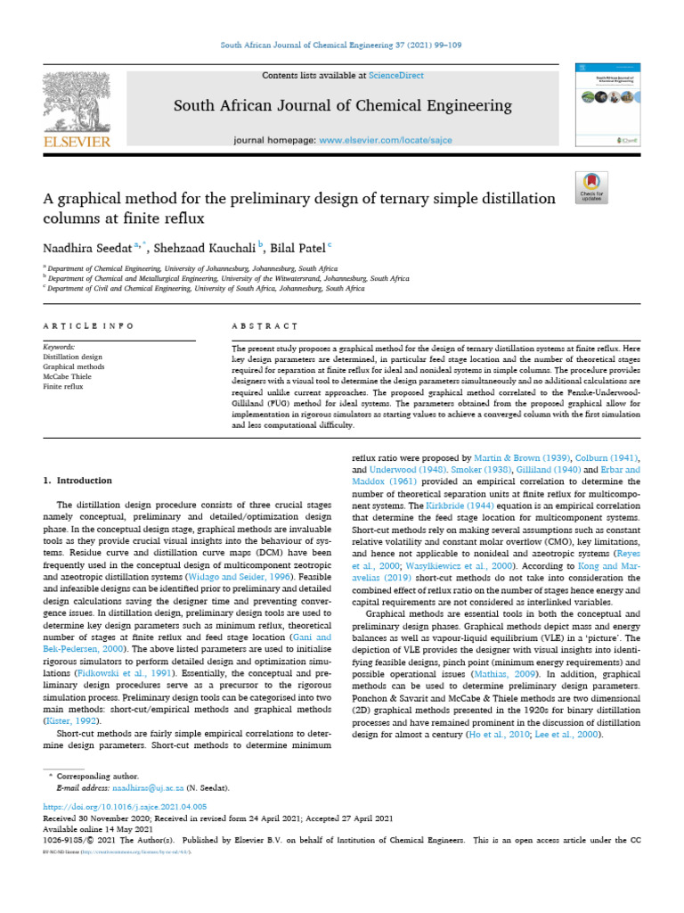 A Graphical Method For The Preliminary Design Of Ternary Simple Distillation Columns At Finite