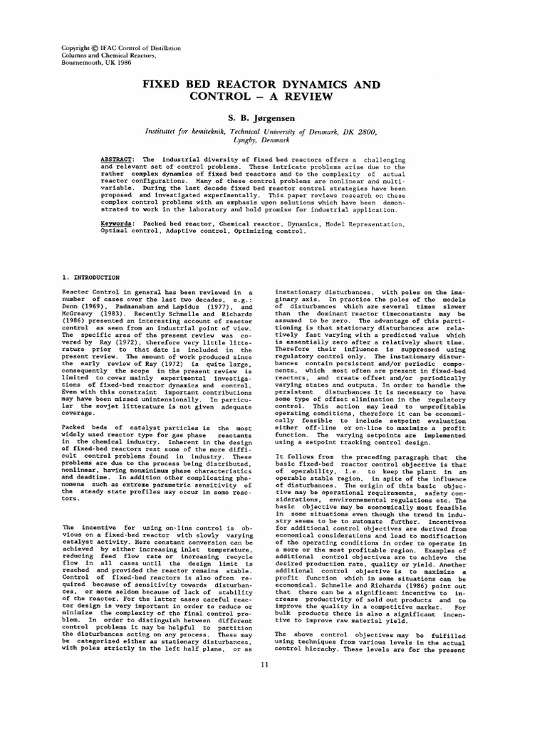 Fixed Bed Reactor Dynamics and Control - A Review | PDF | Chemical Reactor