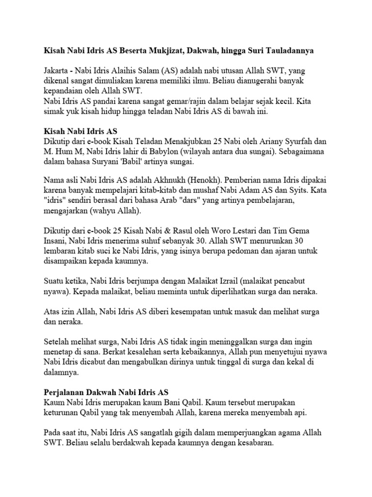 Kisah Nabi Idris AS | PDF | Perjalanan | Sejarah