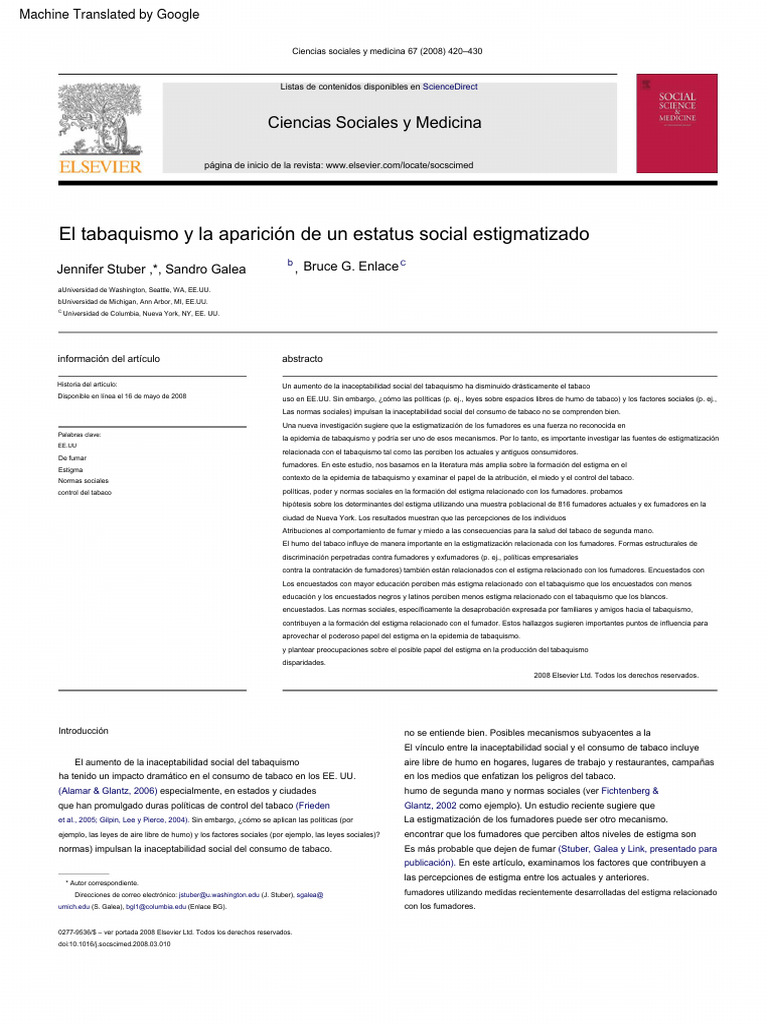 Stuber - Smoking and Stigma - 2008 | PDF | Estigma social | Comportamiento