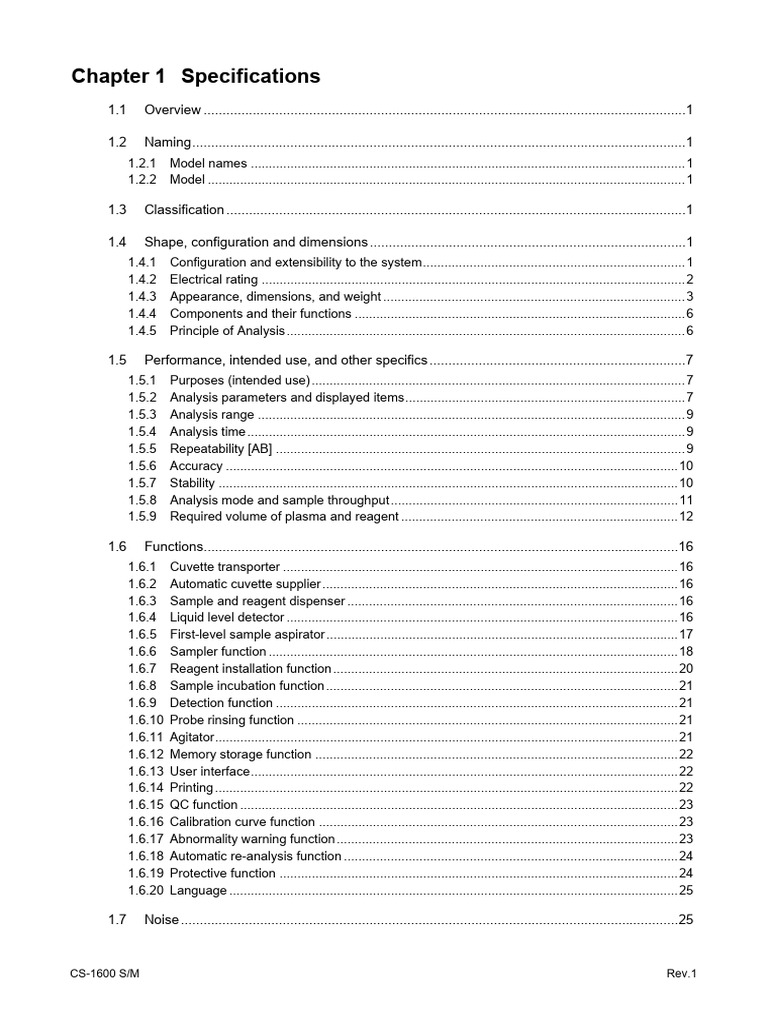 CS-1600 Automatic Coagulation Analyzer Specs | PDF | Blood Plasma ...