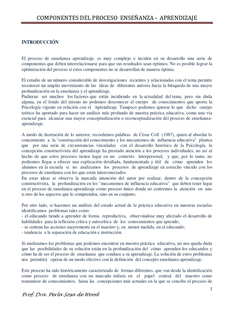 Material Componentes Del Pea | PDF | Aprendizaje | Maestros