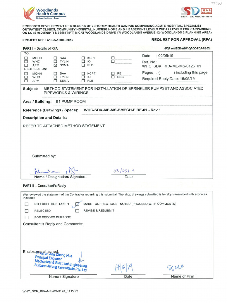 Method Of Statement For Installation Of Sprinkler Pump Set And