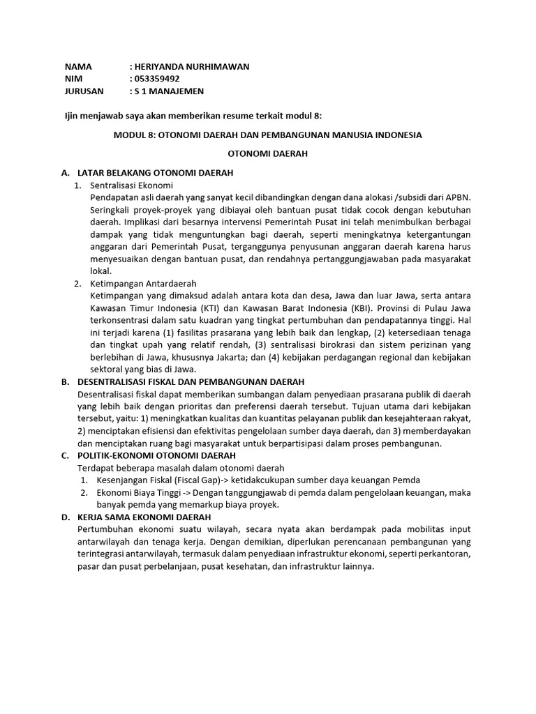 Dampak Otonomi Daerah pada Pembangunan | PDF