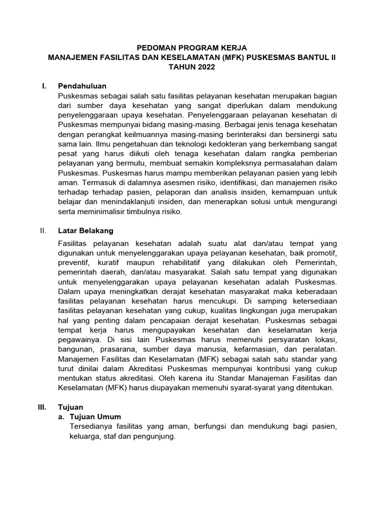 Program MFK Puskesmas Bantul II 2022 | PDF