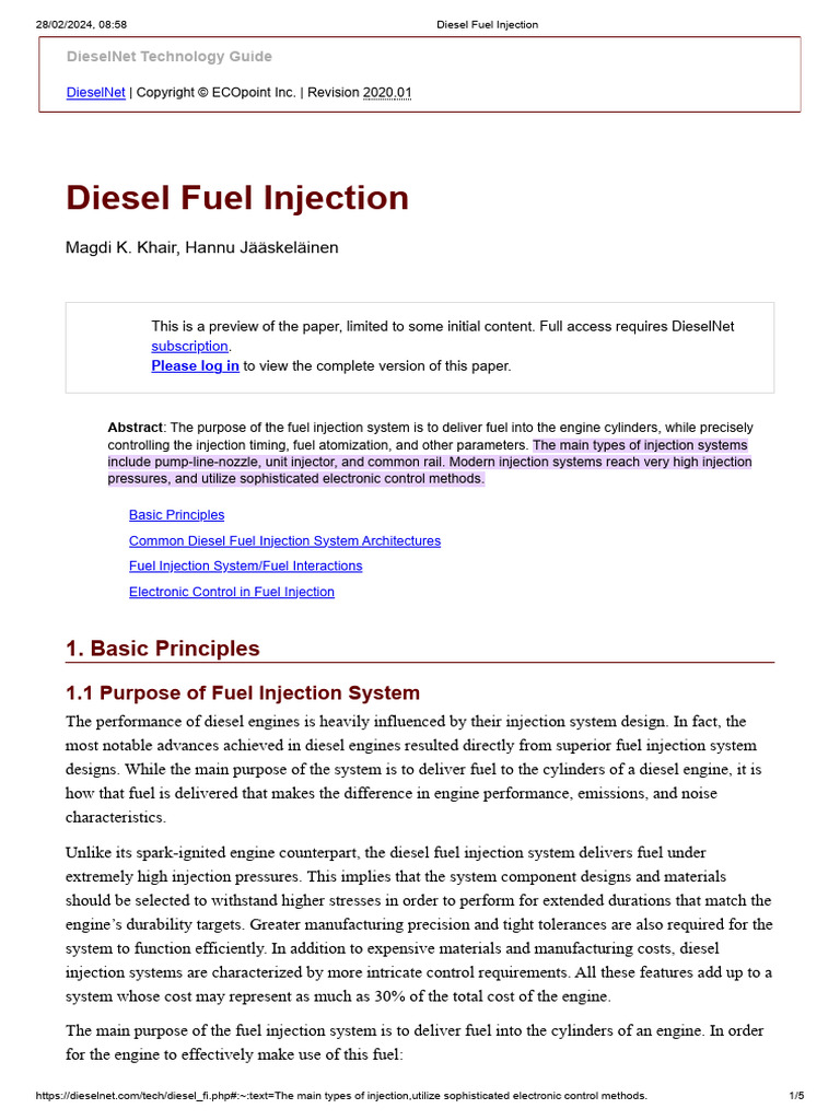 Diesel Fuel Injection | PDF | Fuel Injection | Diesel Engine