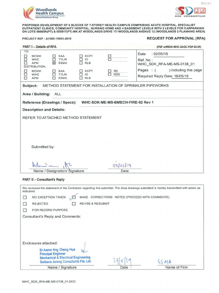 Method of Statement For Installation of Sprinkler Pipe Works | PDF