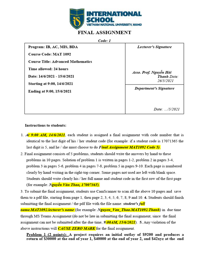 Bản sao của Final-Assignment-MAT1092-Code-1 | Download Free PDF ...