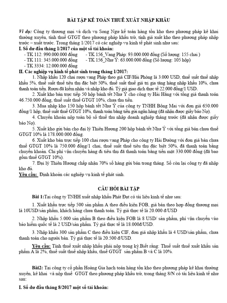 Bài tập thuế XNK | PDF