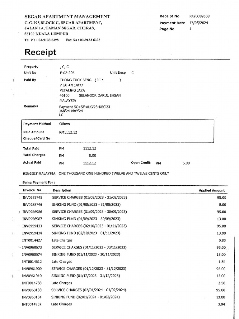 Segar Management Fee Invoice | PDF