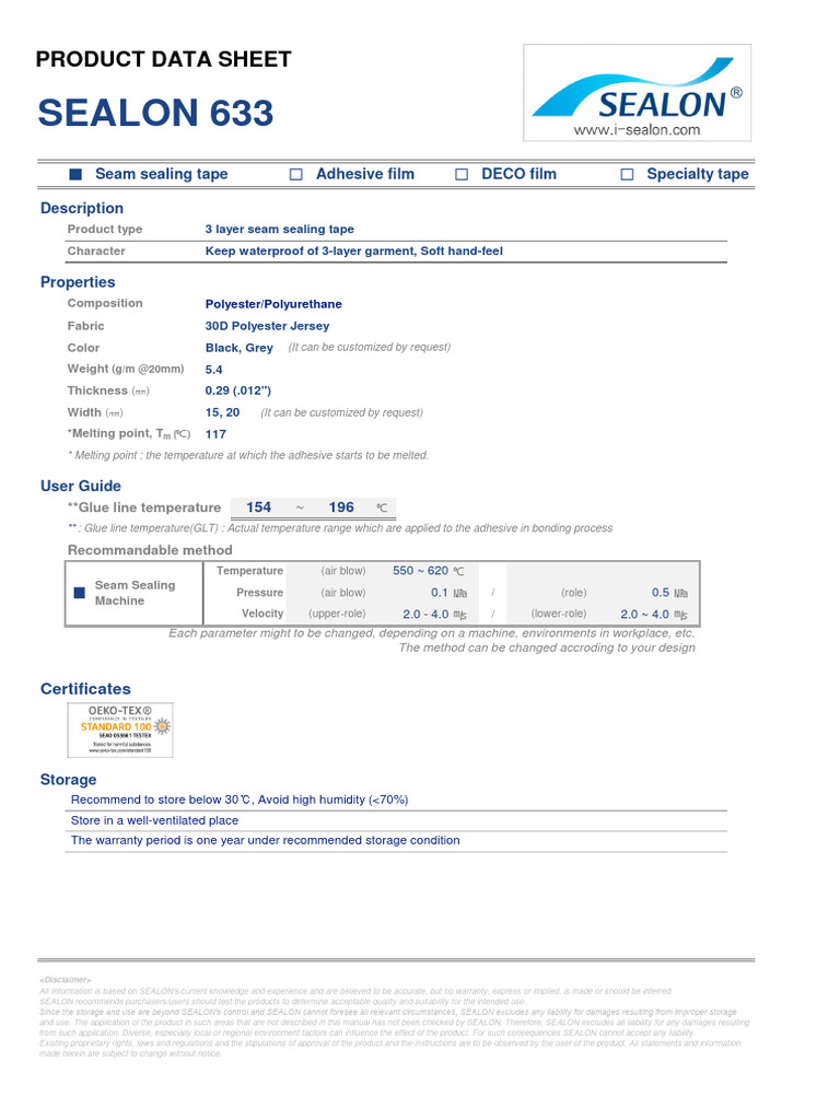 Product Datasheet SEALON 633 | PDF | Adhesive