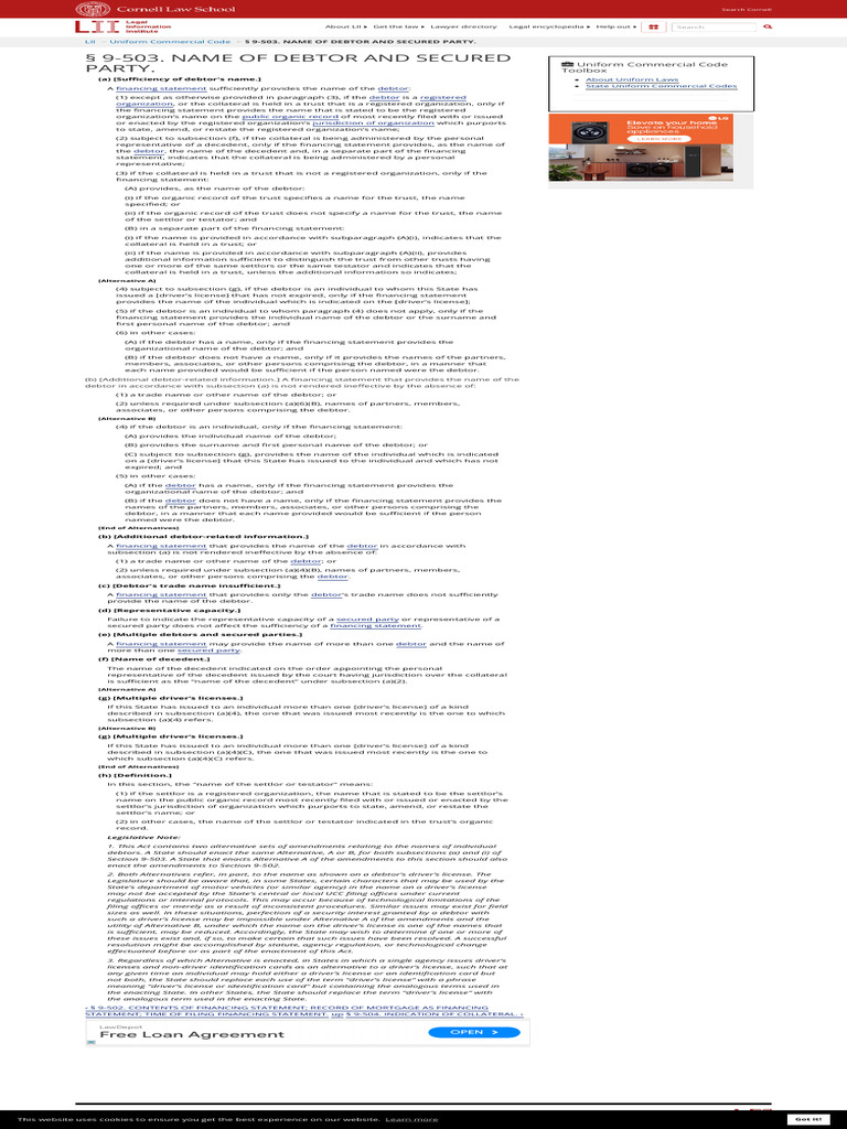 9 503 Name of Debtor and Secured Party Uniform Commercial Code | Download Free PDF | Business ...