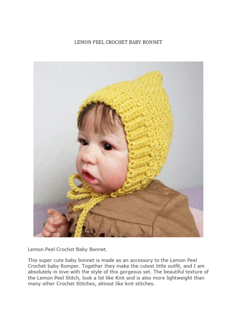 Lemon Yellow Baby Bonnet | Download Free PDF | Crochet | Knitting