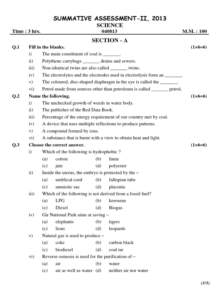 Vii-Science Sa II Sample Paper 1 | PDF | Diesel Fuel | Nature