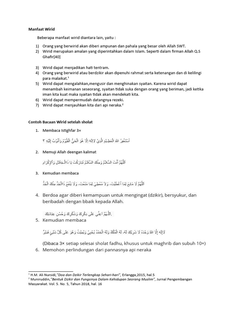 Manfaat dan Khasiat Wirid dalam Islam | PDF