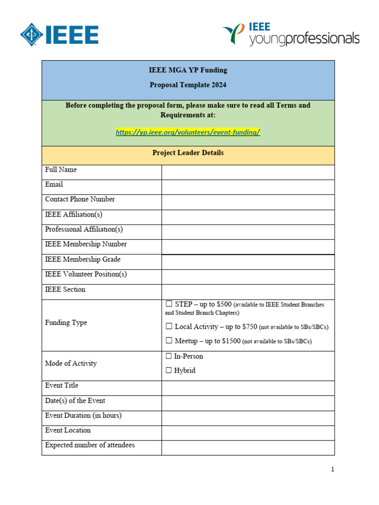 IEEE Young Professionals Funding Proposal Template | PDF | Business