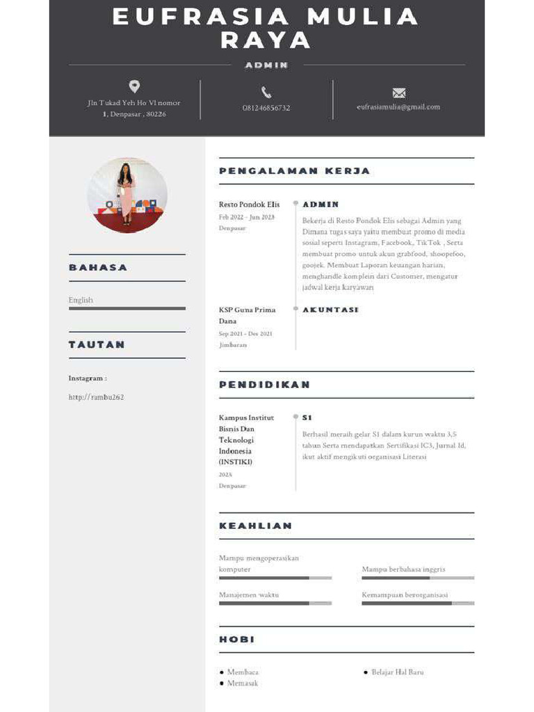 CV - Eufrasia Mulia Raya | PDF