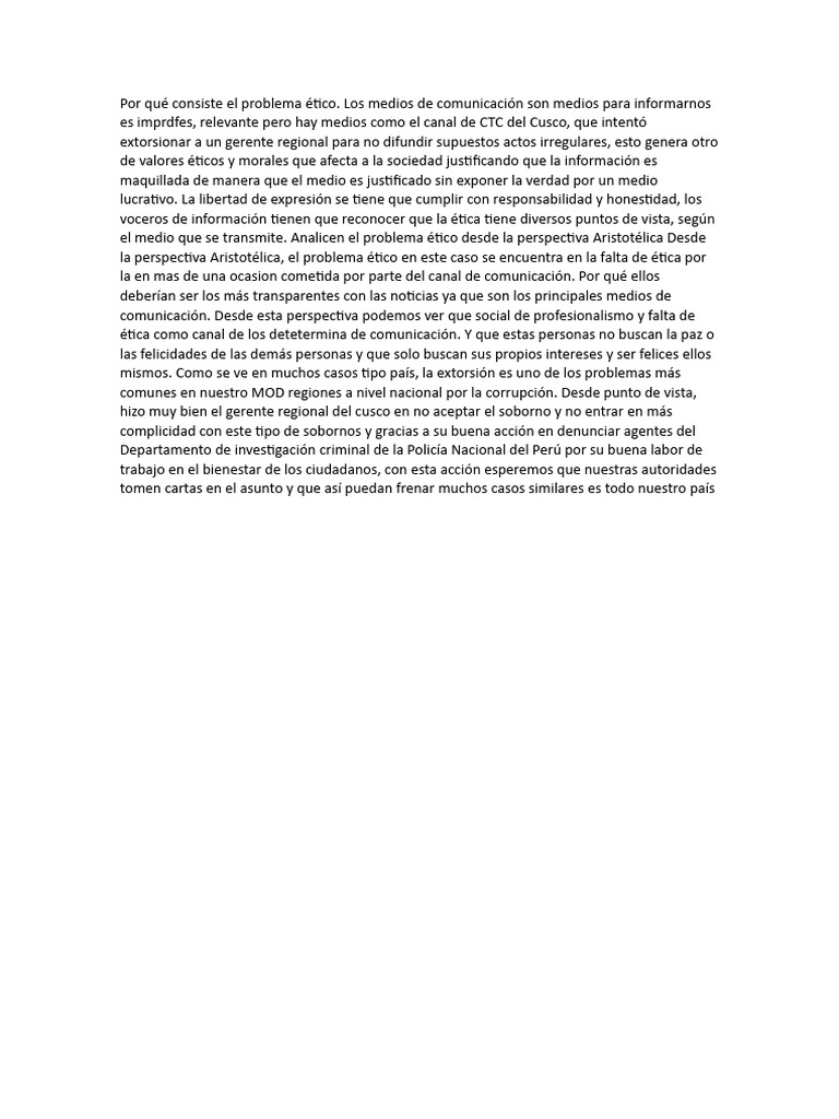 ética En Medios Caso De Extorsión En Cusco Pdf