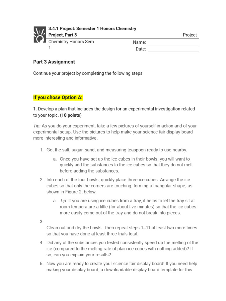 341 Project Semester 1 Honors Chemistry Project Part 3 Project Pdf Ice Science 3630