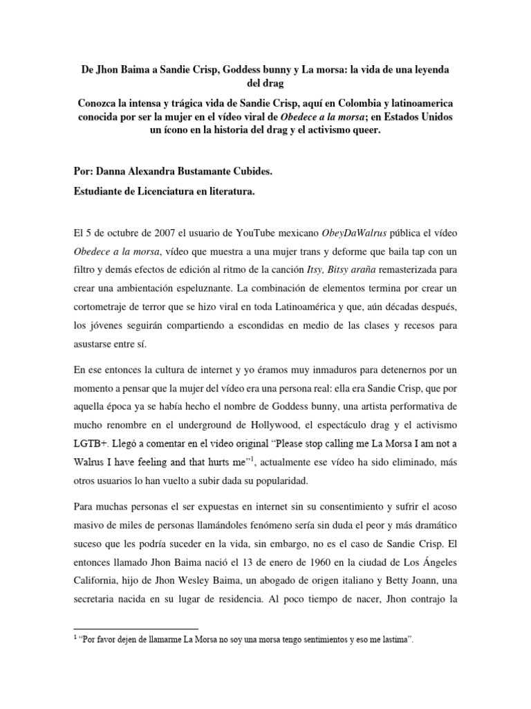De Jhon Baima A Sandie Crisp, Goddess Bunny y La Morsa: La Vida de Una ...