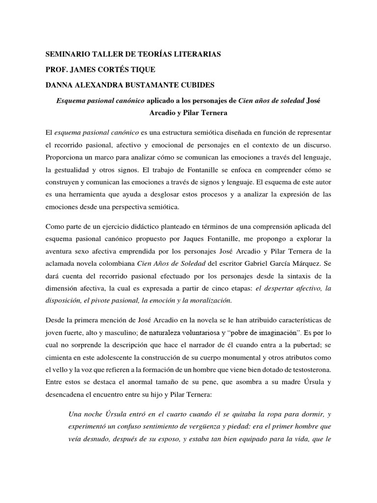 Esquema Pasional Canonico Entre Jose Arcadio y Pilar Ternera | PDF ...