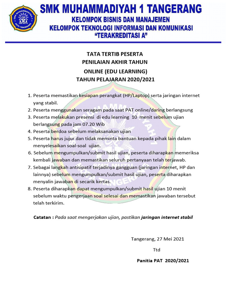 Tata Tertib Peserta PAT | PDF | Komputer